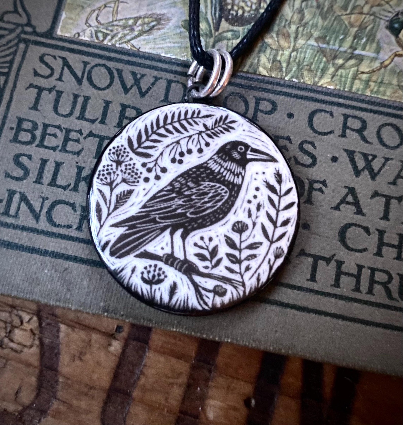 Handmade in N. Yorks. Ceramic Raven/crow/jackdaw Pendant With ...
