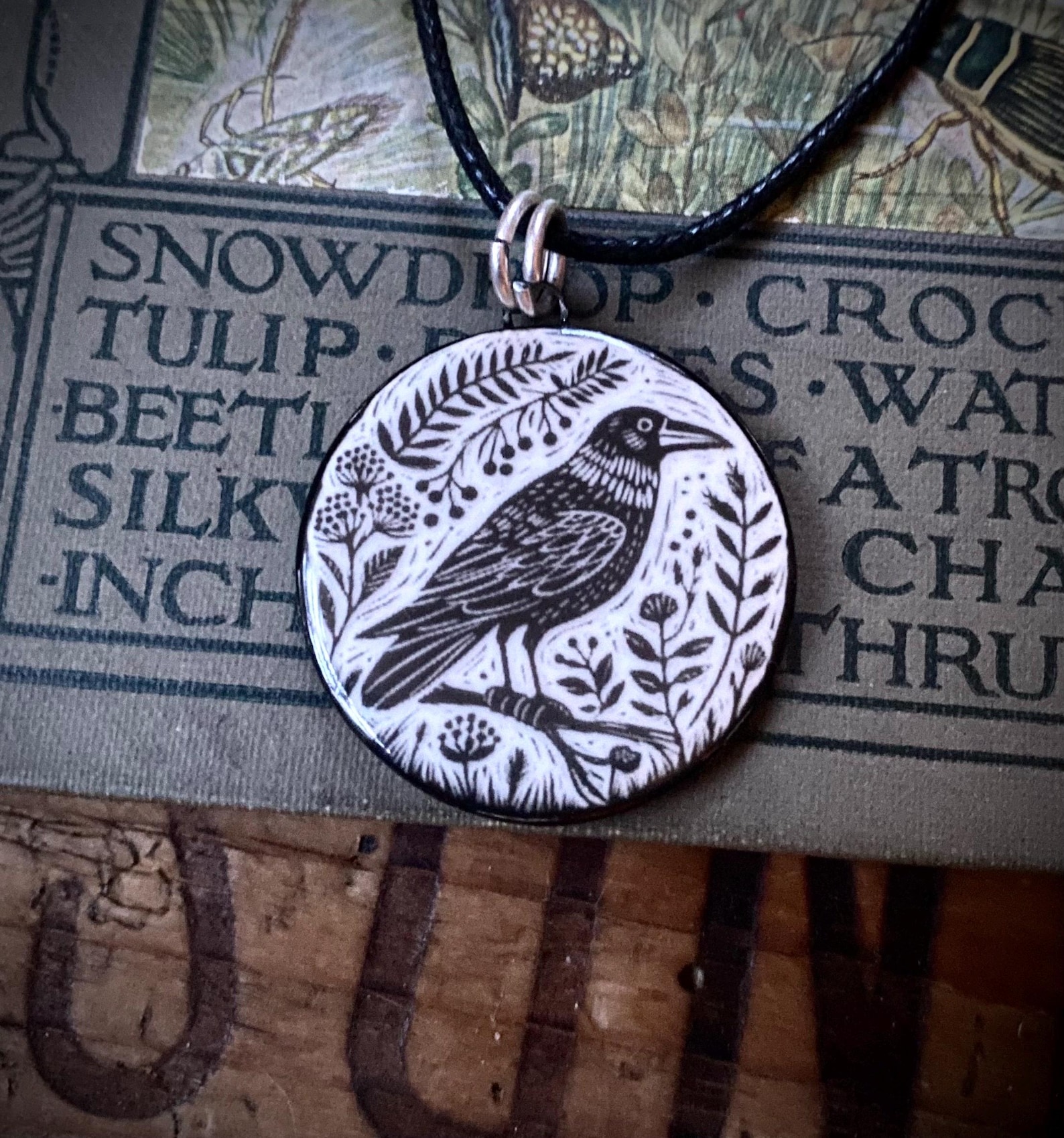 Handmade in N. Yorks. Ceramic Raven/crow/jackdaw Pendant With ...
