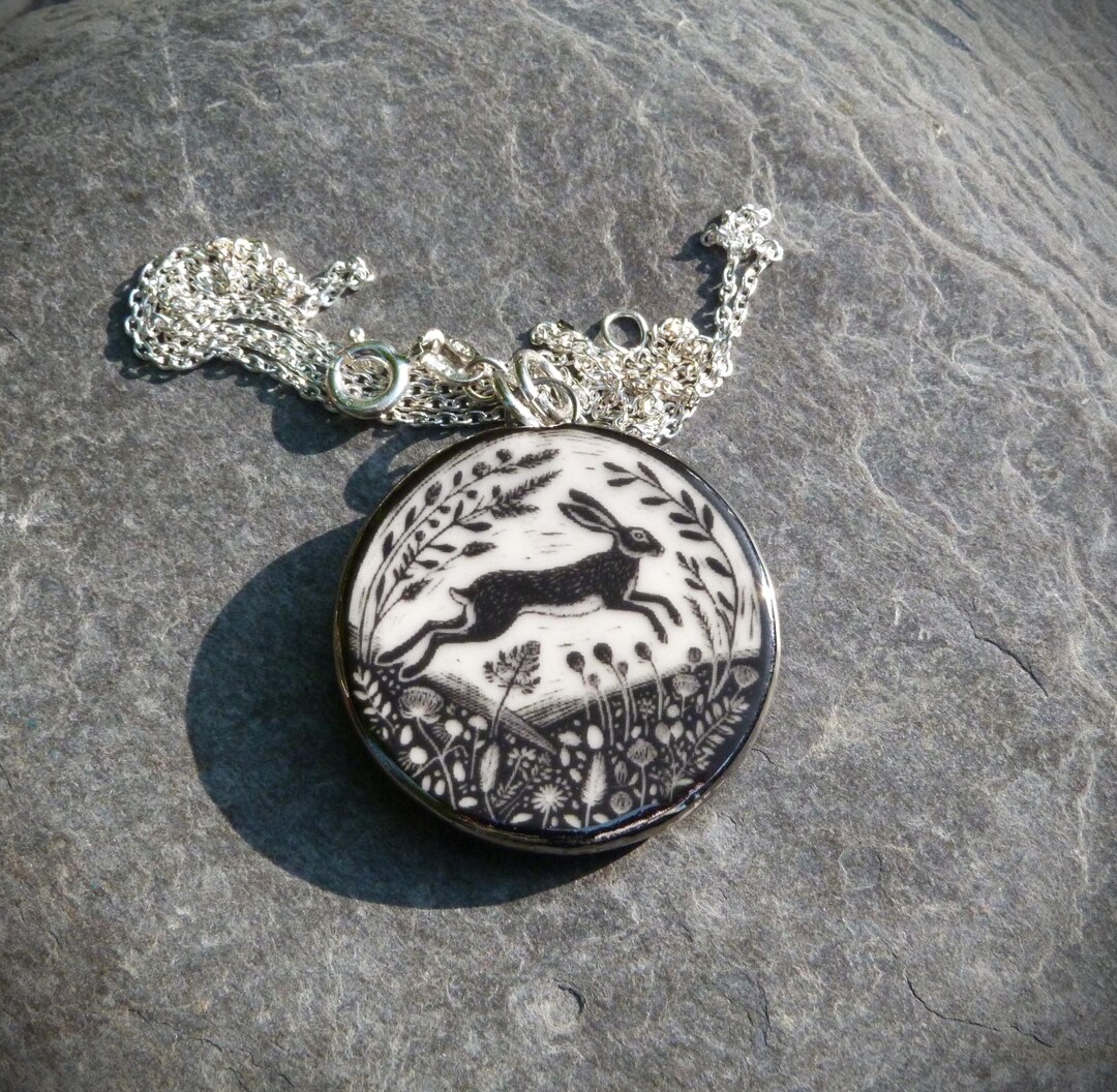 Handmade Ceramic Leaping Hare Pendant With Platinum Lustre and a ...