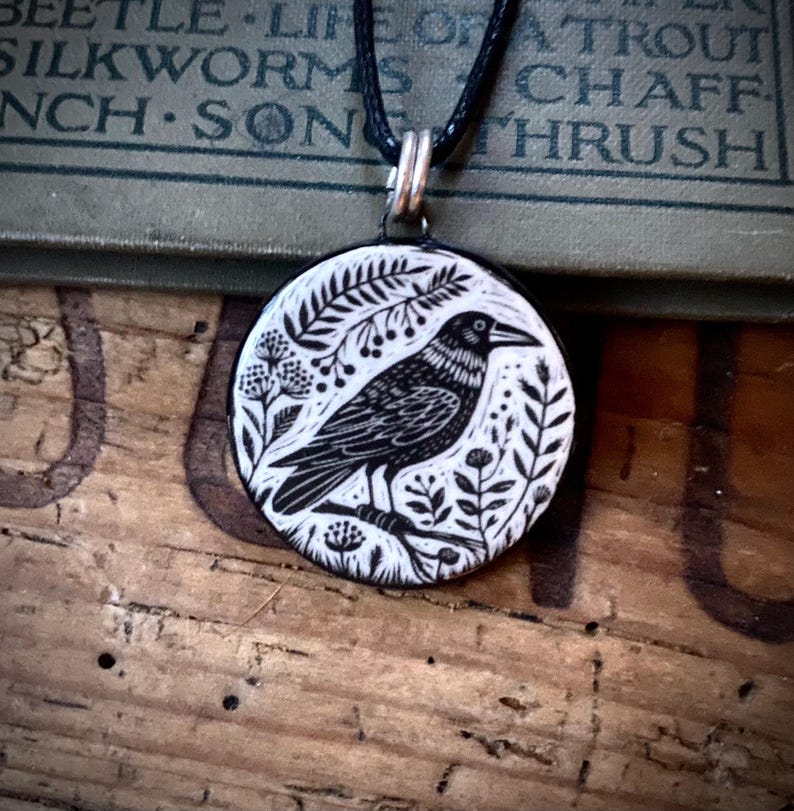 Handmade in N. Yorks. Ceramic Raven/crow/jackdaw Pendant With ...