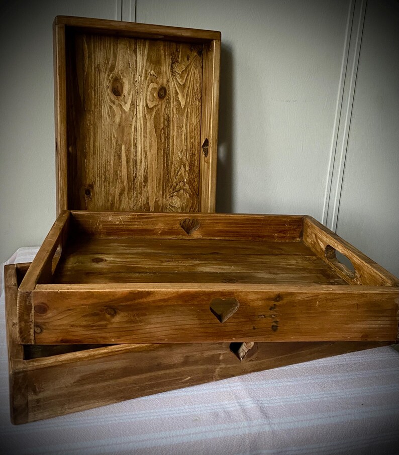 Handmade Reclaimed Wood Tray, Rustic Farmhouse Decor, Heart Detail Tray ...
