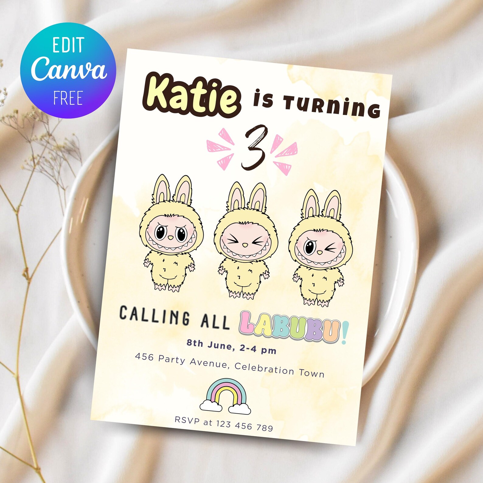 Editable Labubu Birthday Invitation, Labubu Birthday Invite, Labubu ...