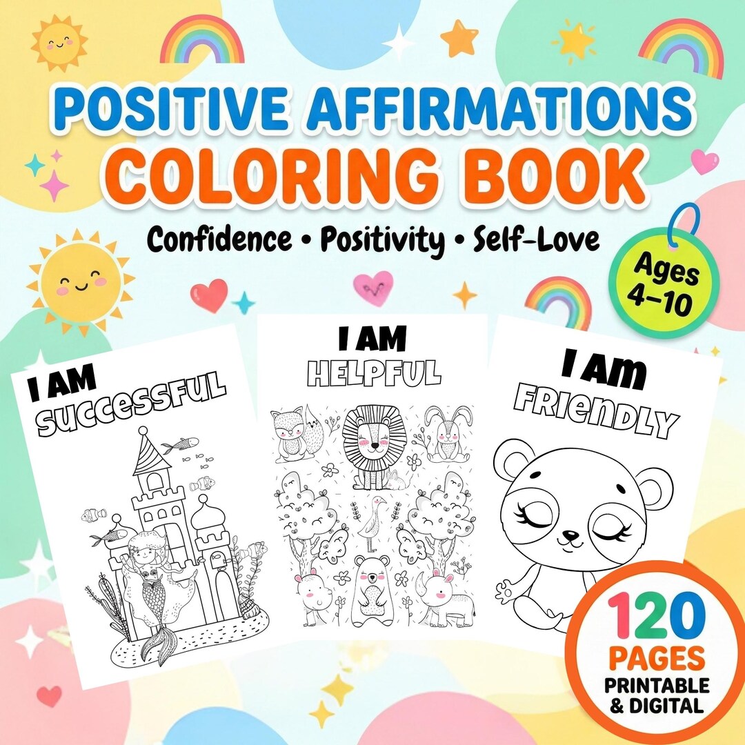 Positive Affirmations Coloring Pages for Kids – 120 Confidence Building ...