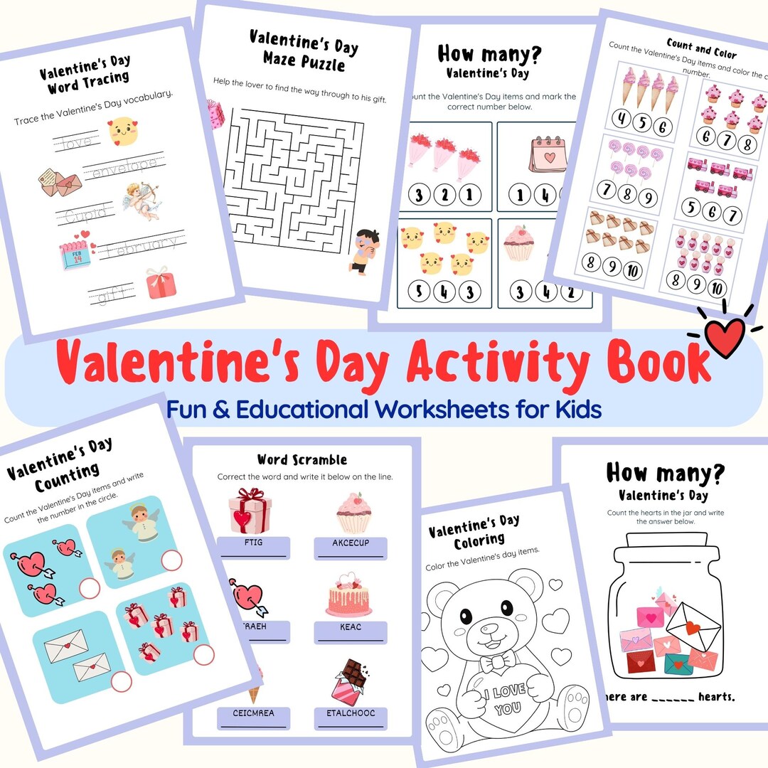 Valentines Activity Book | Printable Kids Pages Bundle | Cute ...