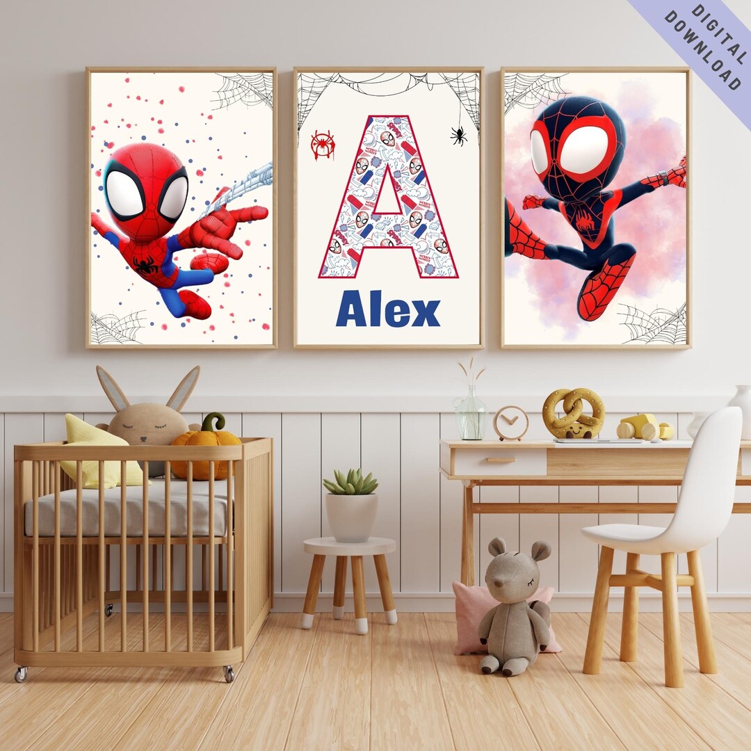 Personalized Spiderman Wall Art Set, Custom Name Spidey Posters (set of ...