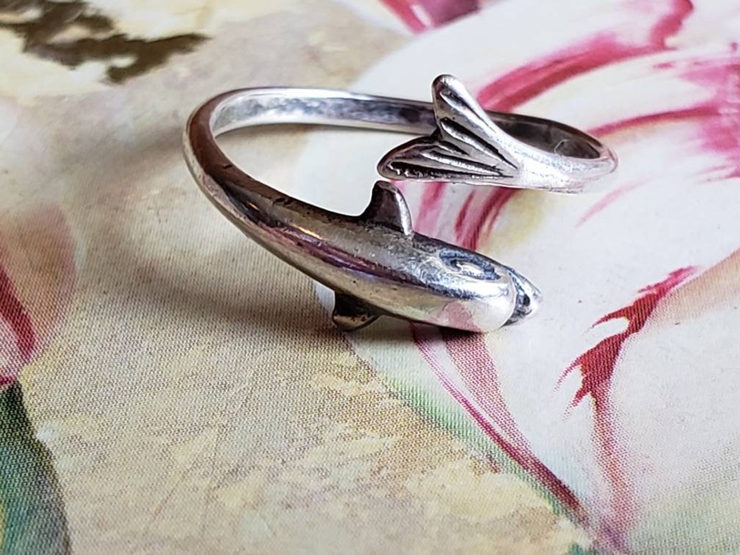 Vintage Sterling Silver Dolphin Ring Ocean Marine Life 1990s Wrap ...