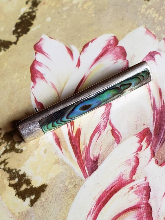 Vintage Sterling Silver and Abalone Bar Brooch or Pin | Etsy