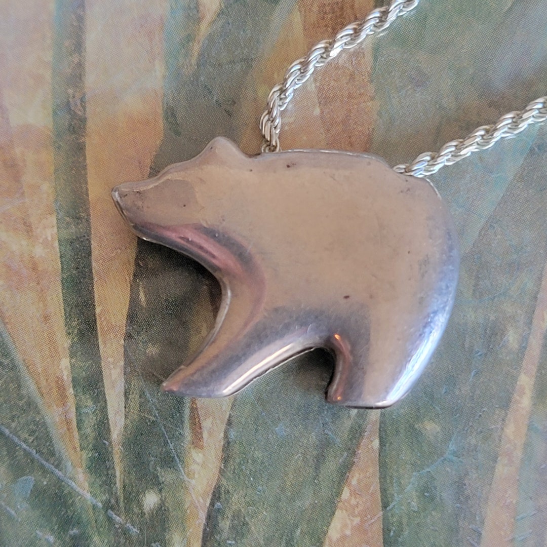 Vintage Native American Signed TR Tom Ronal Sterling Silver Bear ...