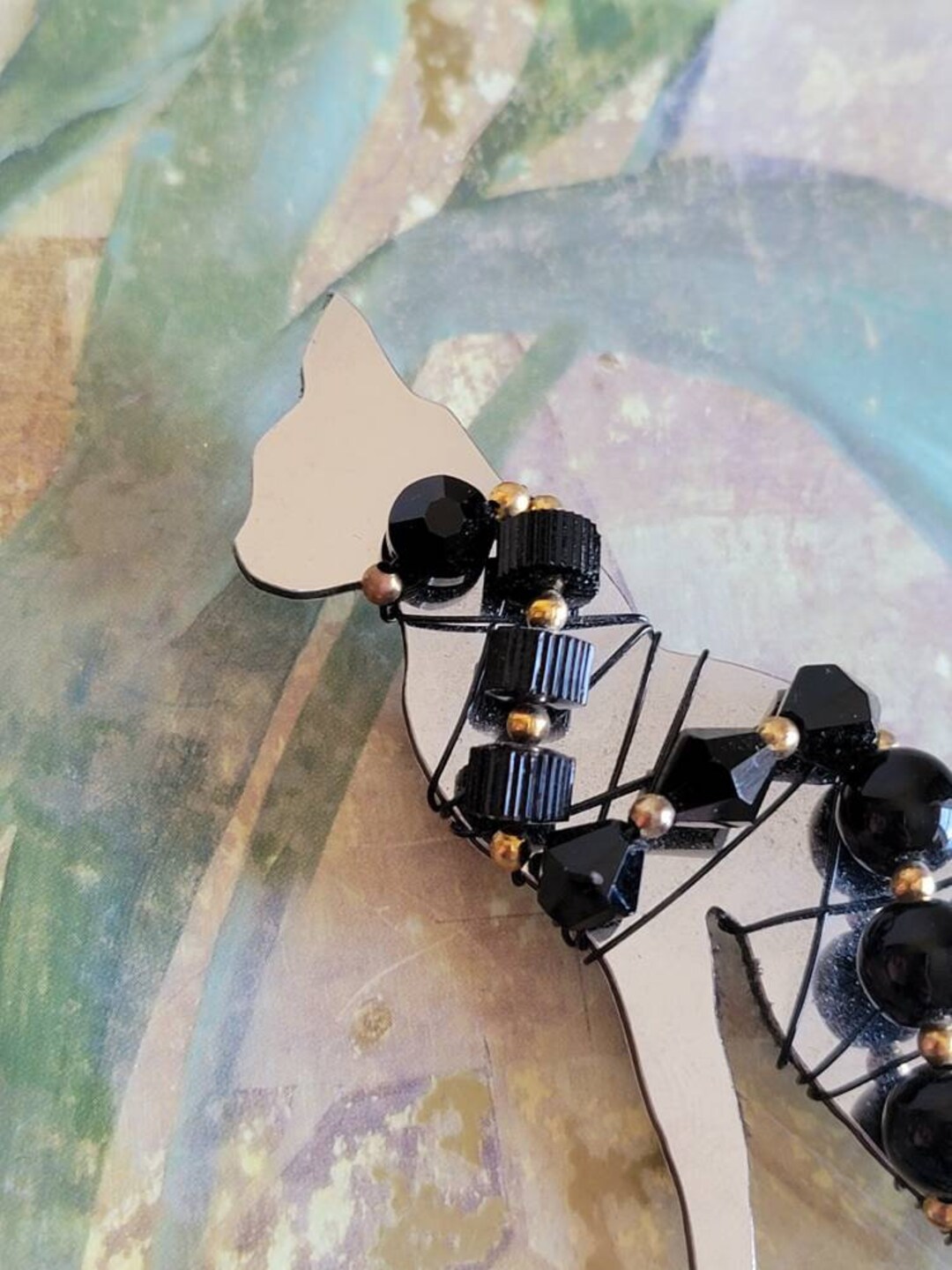 Vintage Liztech Liz Tech Cat Mixed Media Brooch Pin Beads Black Wire ...