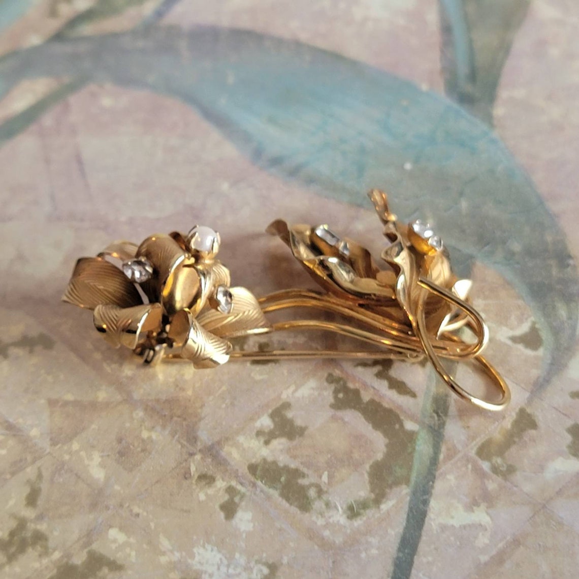 Vintage Mariana Flower 12 Karat Gold Filled With Rhinestones and Pearl ...