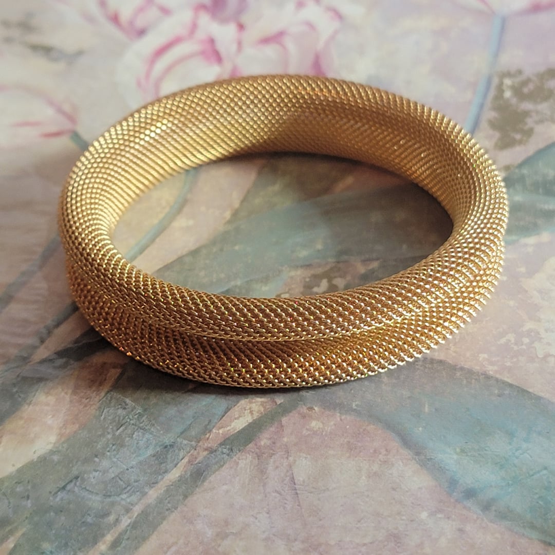 Vintage Gold Tone Mesh Bangle Bracelet as Is - Etsy