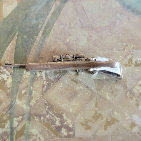 Vintage Sterling Silver Rifle with Scope Gun Tie Clip… - Gem