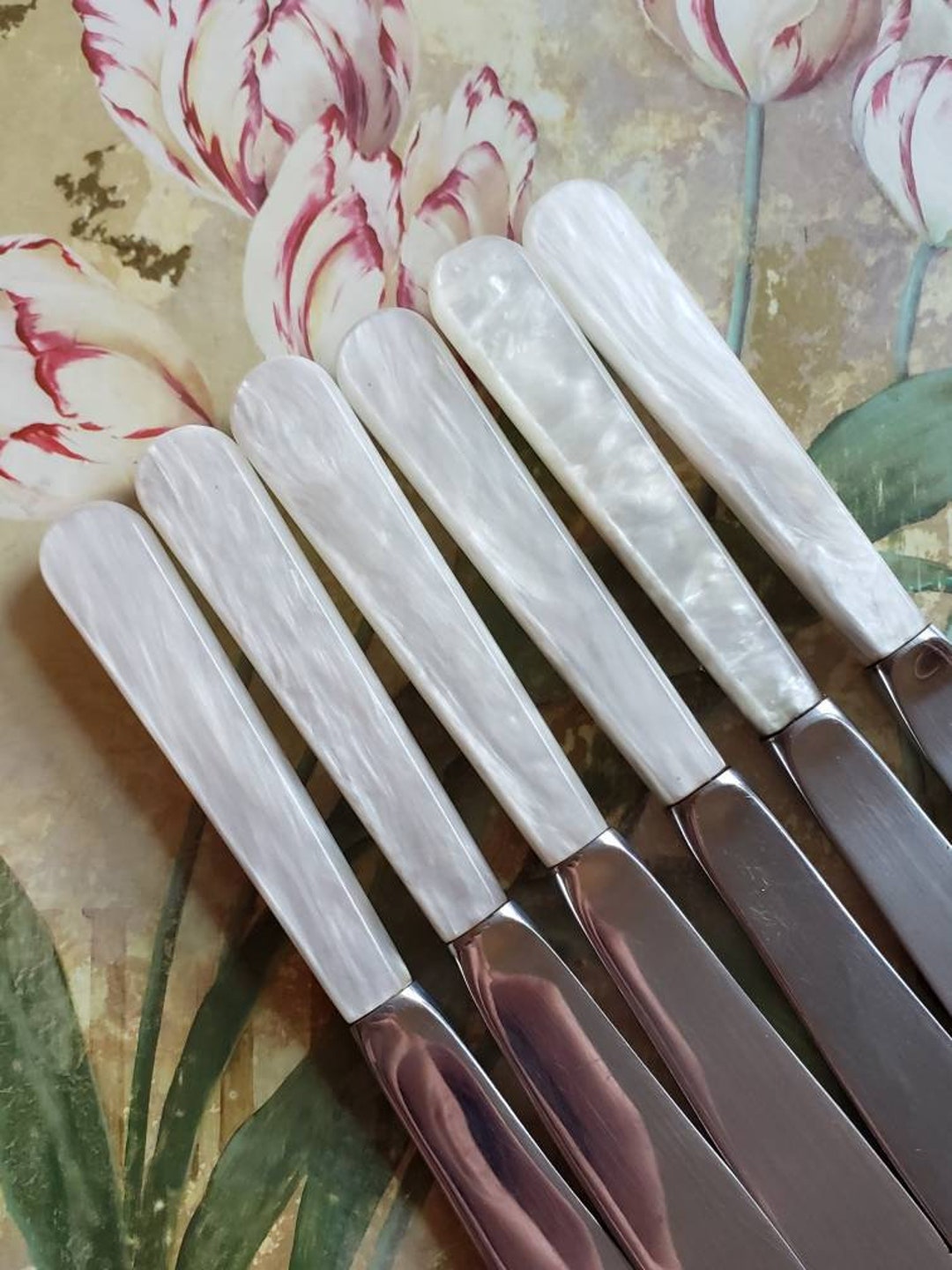 Vintage Butler Stainless Steel Blades Set of 6 Dinner Knives With Faux ...