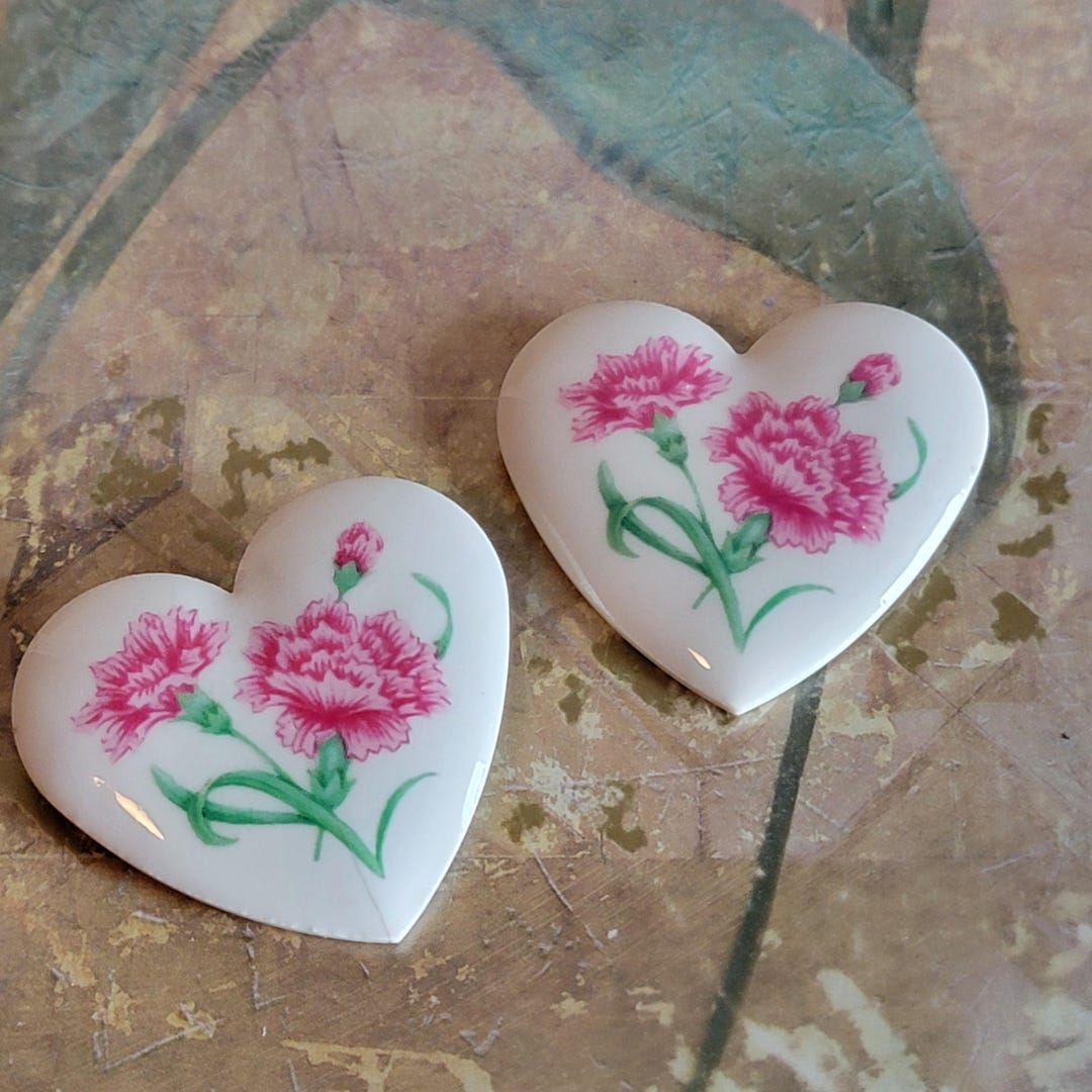 Vintage Avon Ceramic Heart Pins: Carnation Flower Brooches, 1980s - Etsy