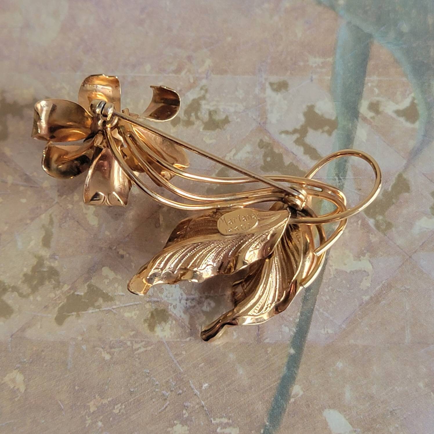 Vintage Mariana Flower 12 Karat Gold Filled With Rhinestones and Pearl ...