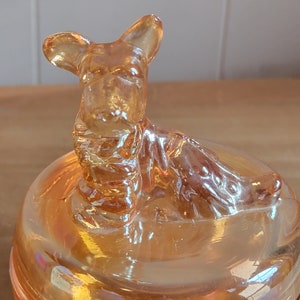 Vintage Jeanette Peach Lusterware Carnival Glass Powder Jar Trinket Box ...