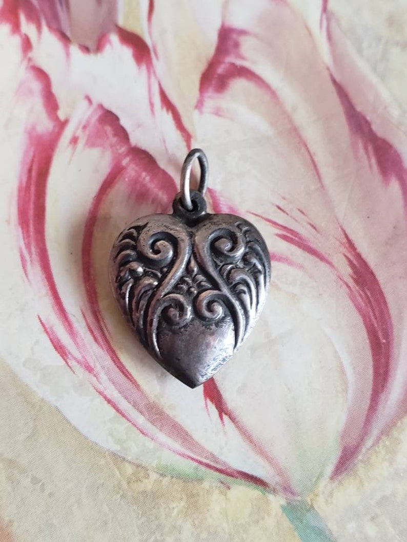 Vintage Antique Sterling Silver Puffed Heart Pendant Charm - Etsy