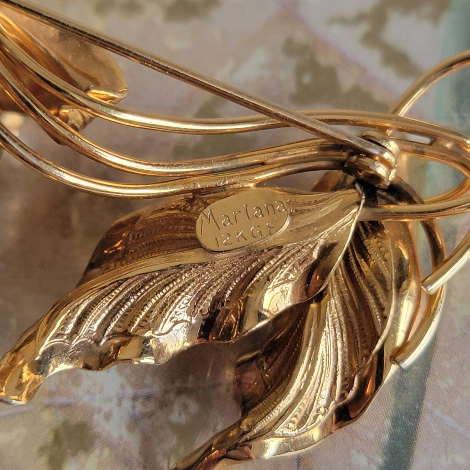 Vintage Mariana Flower 12 Karat Gold Filled With Rhinestones and Pearl ...
