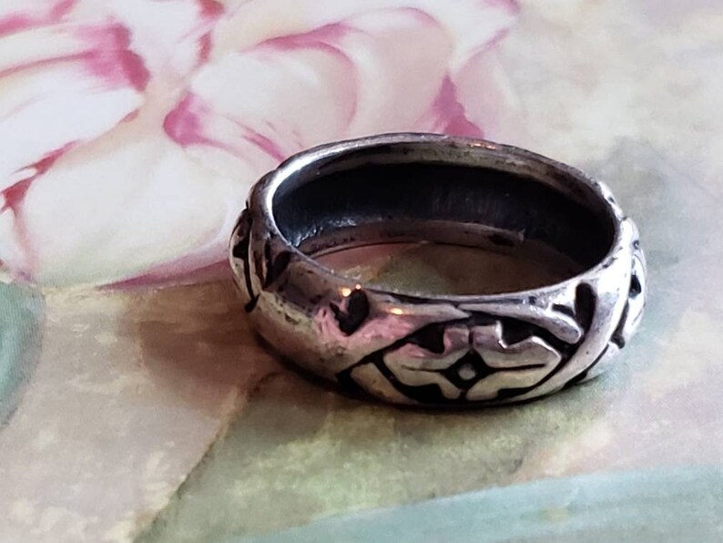 Vintage Sterling Silver Repeating Pattern Band Ring 1990s Wedding Band ...