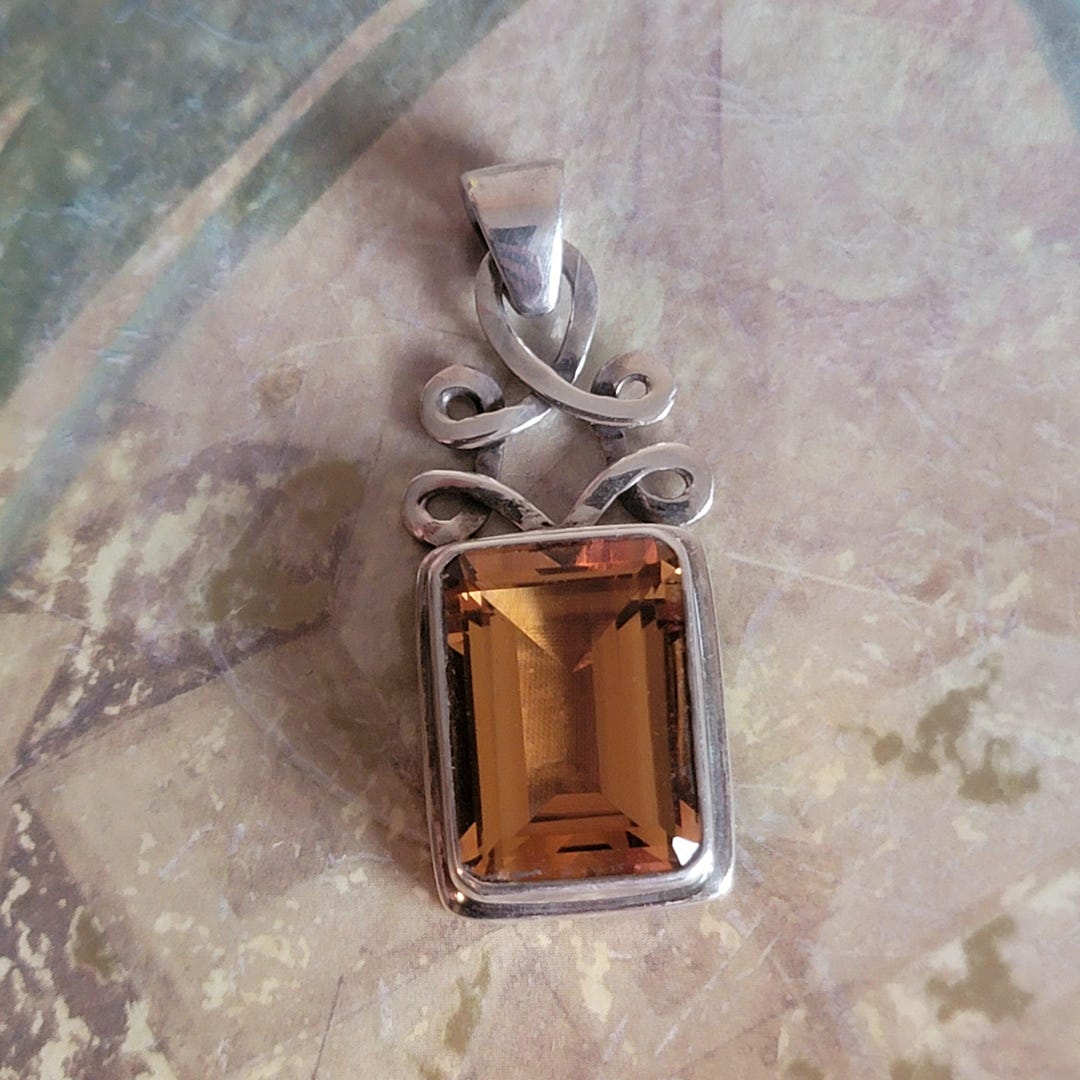 Vintage Sterling Silver and Semi Precious Faceted Rectangular Stone ...