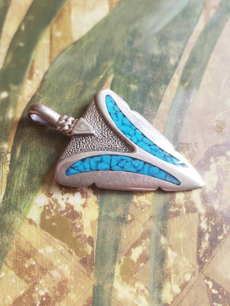 Vintage Arrowhead Pendant Sterling Silver Turquoise Mosaic - Etsy