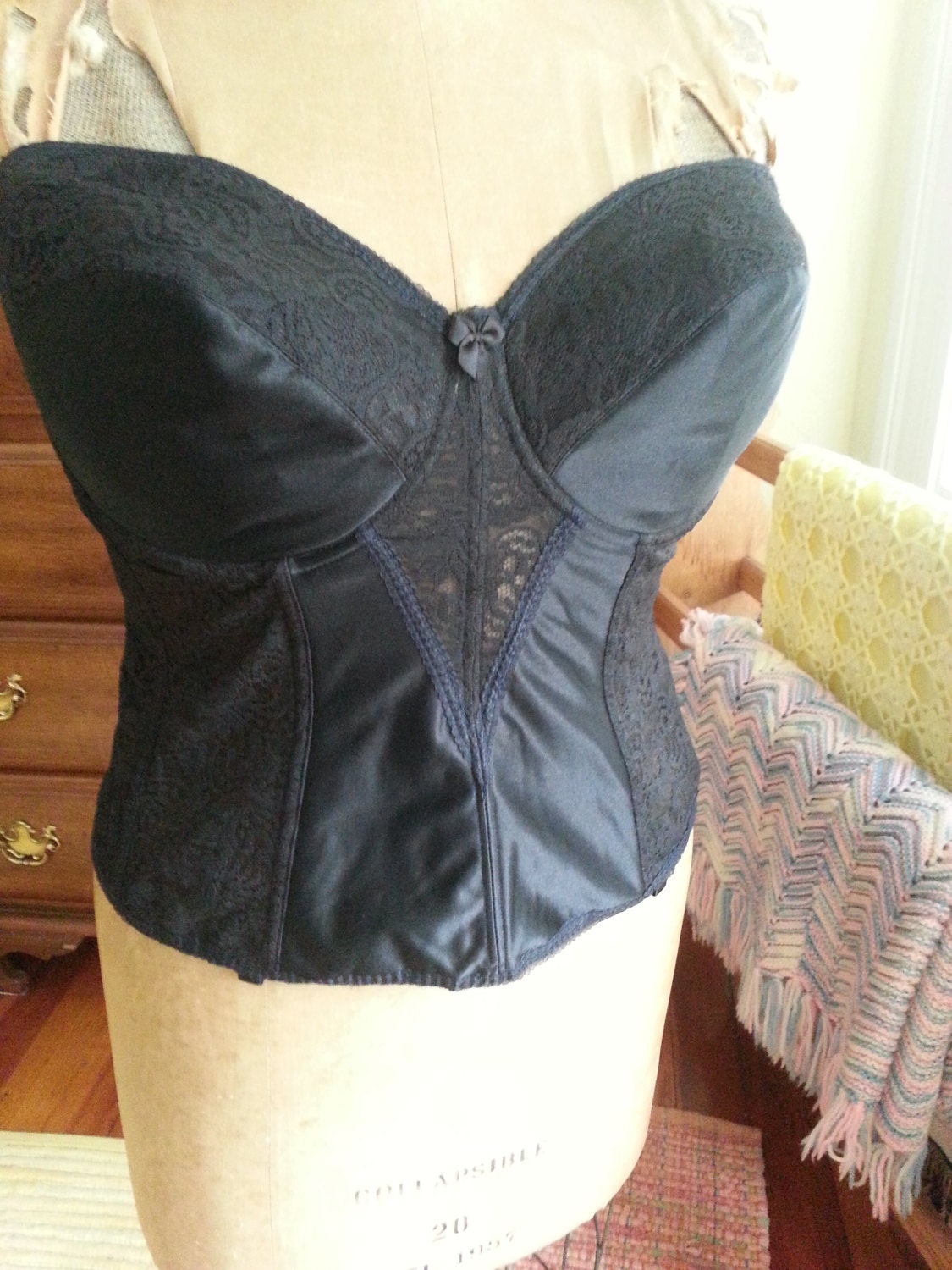Vintage Va Bien Black Long Line Bustier Bra Brassiere Under | Etsy
