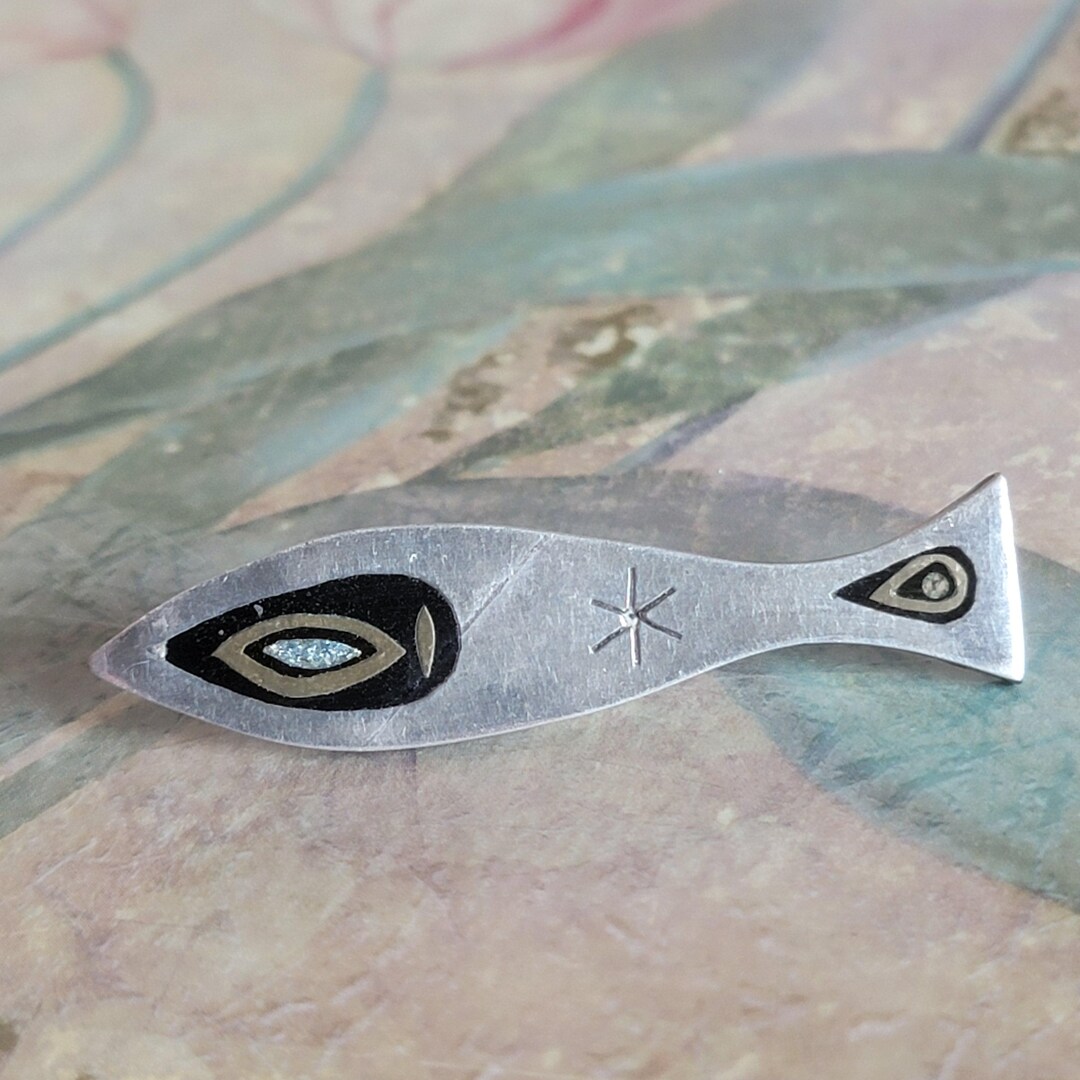 Vintage Signed RPG Sterling Silver Fish Brooch or Pin 925 Mixed Media ...