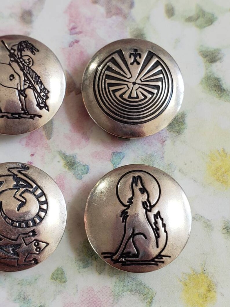 Vintage Sterling Silver Native American Button Covers: Animal Totem Lot ...