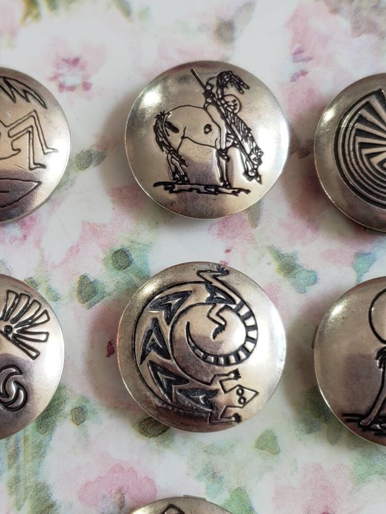 Vintage Sterling Silver Native American Button Covers: Animal Totem Lot ...