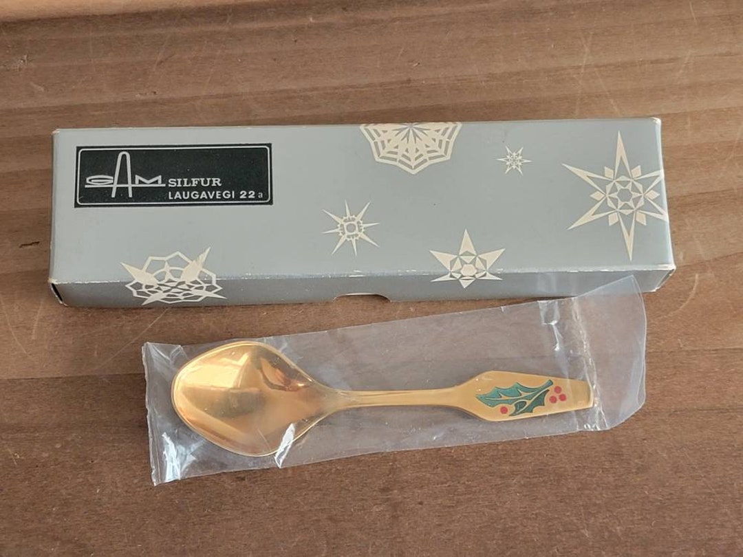 Vintage Dead Stock Meka Denmark 22 Karat Gold Plated Coffee Spoon With ...