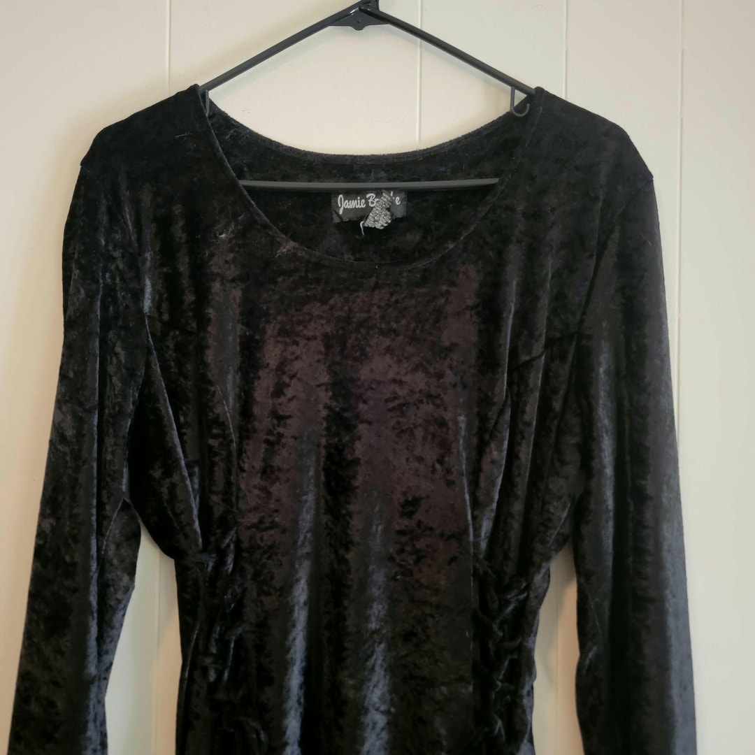 Vintage Jamie Brooke Black Crushed Velvet Dress Size Large 1990s Made ...