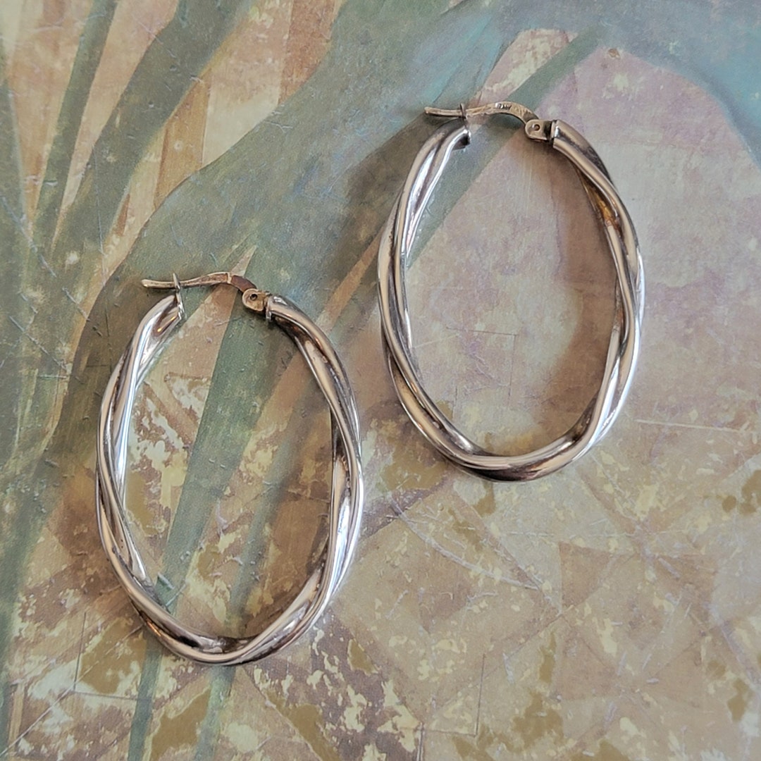Vintage HAN Sterling Silver Hoop Twist Earrings Pierced Ears 925 Made ...