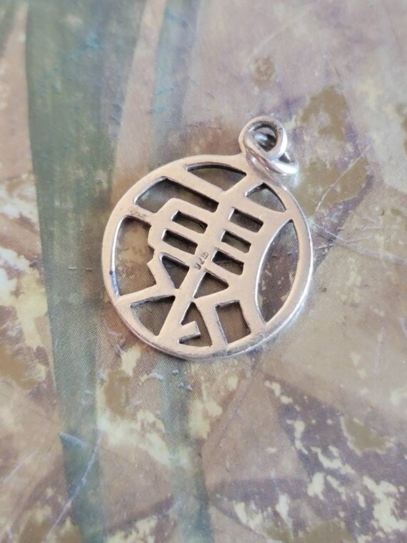 Vintage Sterling Silver Asian Character Pendant 925 - Gem