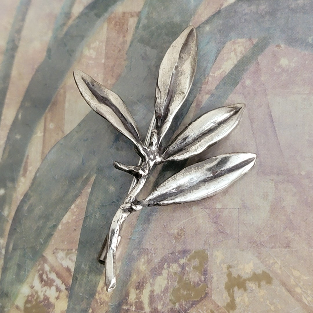 Vintage Sterling Silver Olive Branch Brooch Stick Pin Peace - Etsy