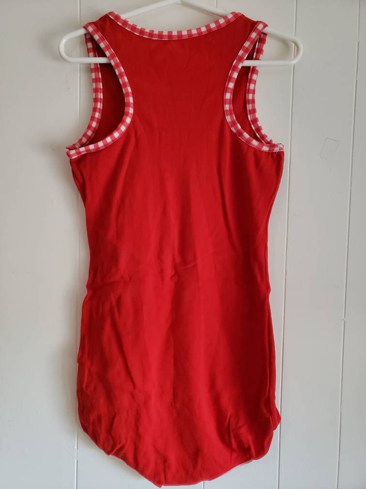 Vintage Never Worn Red Ribbed Bodysuit Size Tall Snap Crotch Gingham ...