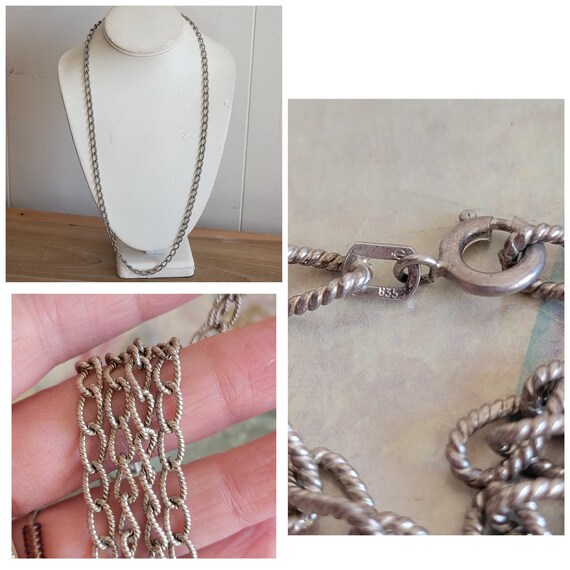 Vintage 835 Silver Textured Link Chain Necklace - Gem