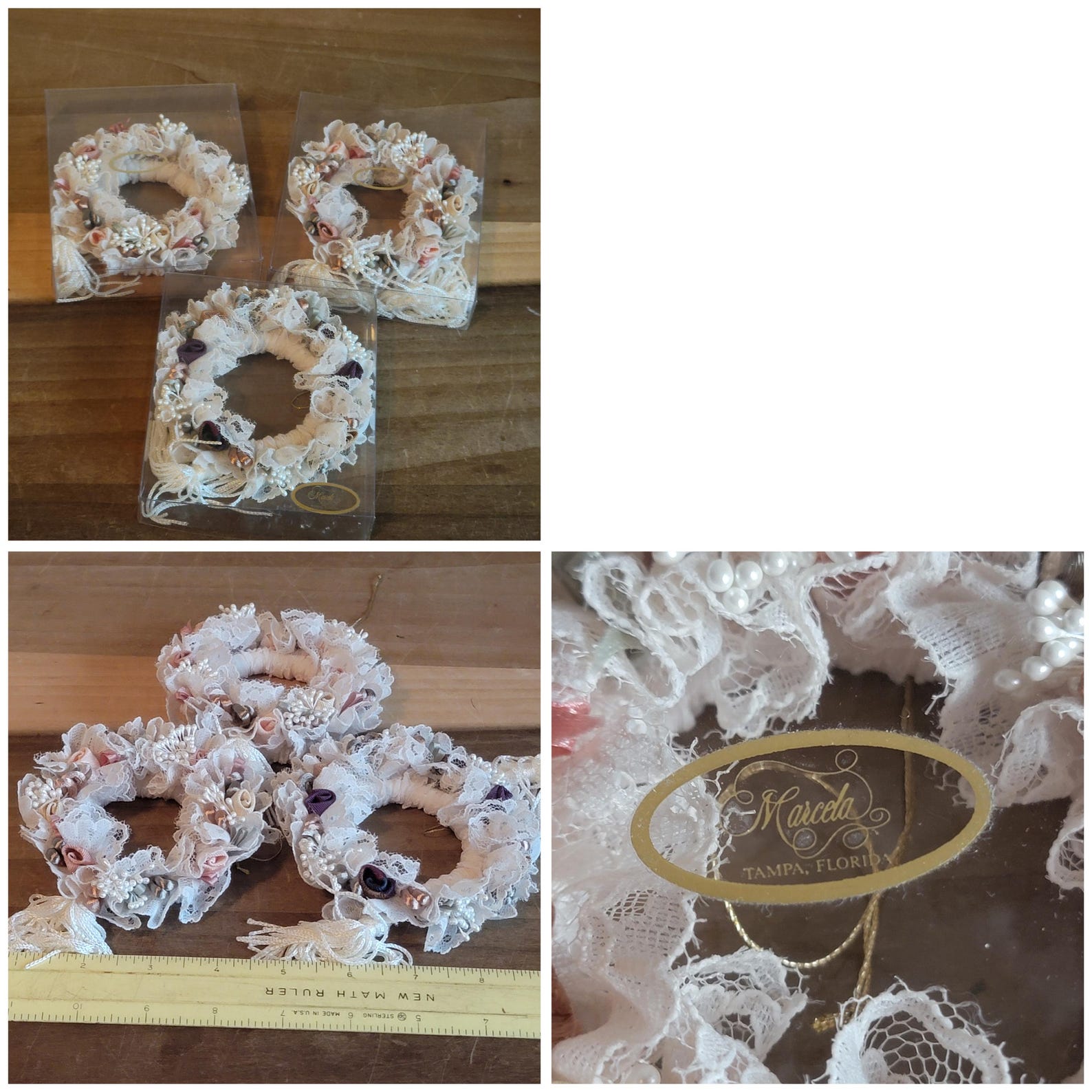 Vintage Set of 3 Marcela, Florida Wreaths Christmas Tree Ornaments With ...