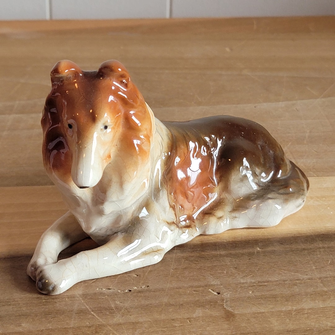 Vintage Porcelain Collie Dog Figure Figurine Made in Japan Crazing as ...