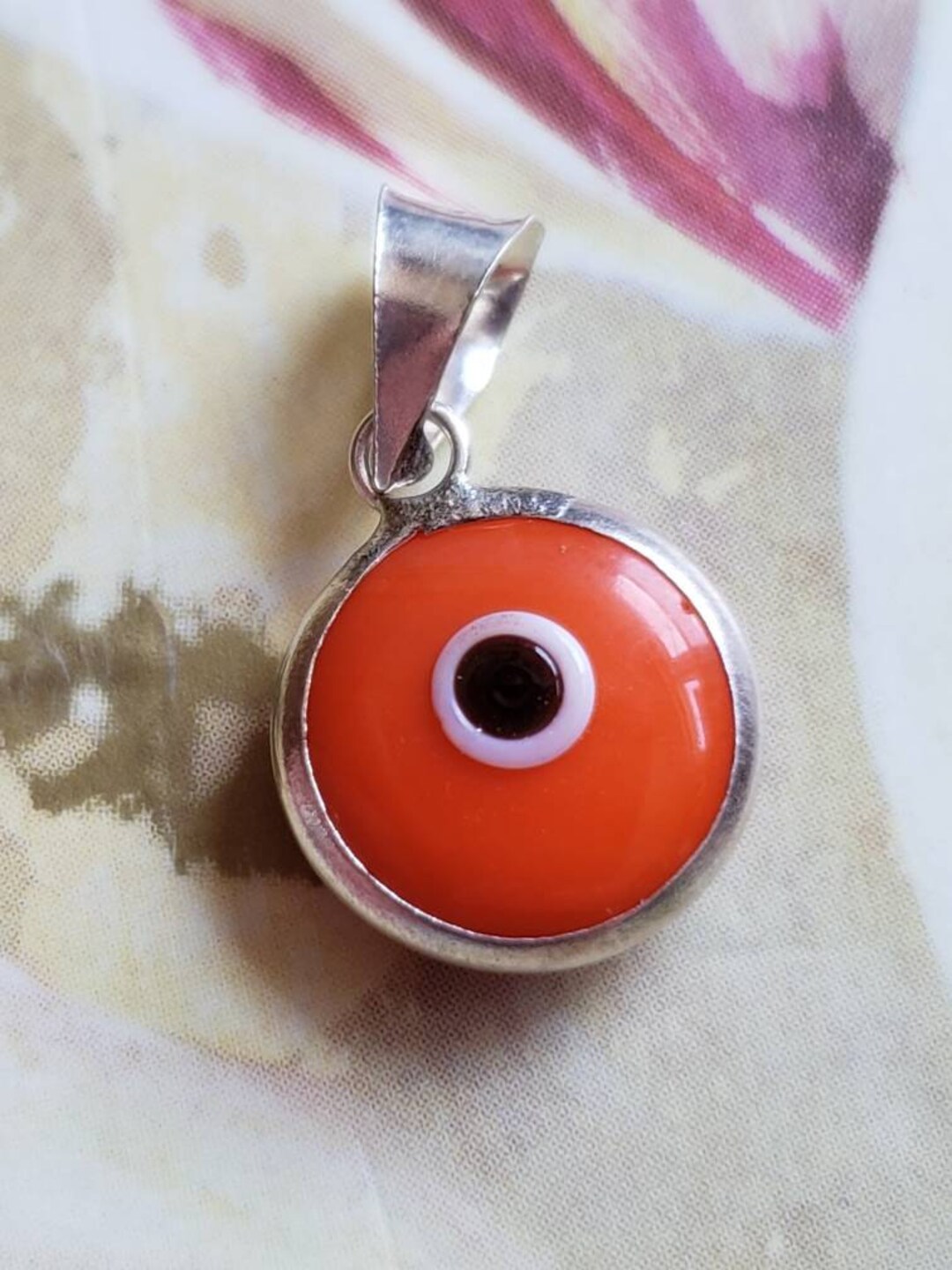 Vintage Sterling Silver and Glass Mati Pendant Evil Eye Protection ...