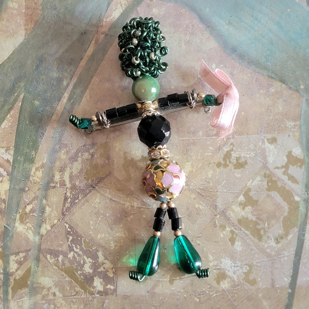 Vintage Moon Babies Mixed Media Closionne Bead Green Wire Beads Pink ...