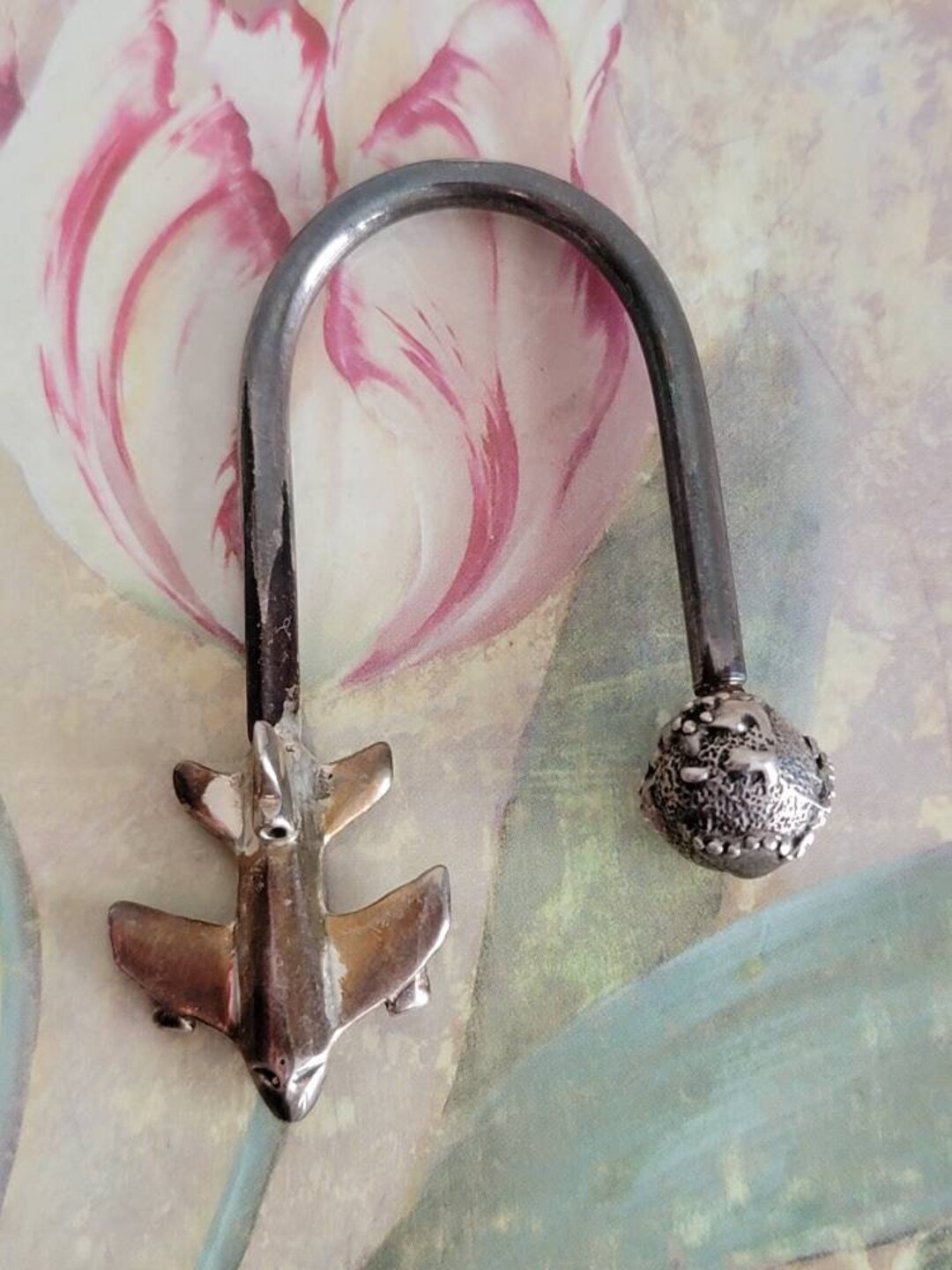 Vintage Sterling Silver Airplane Earth Globe Key Chain Key Fob Pilot ...