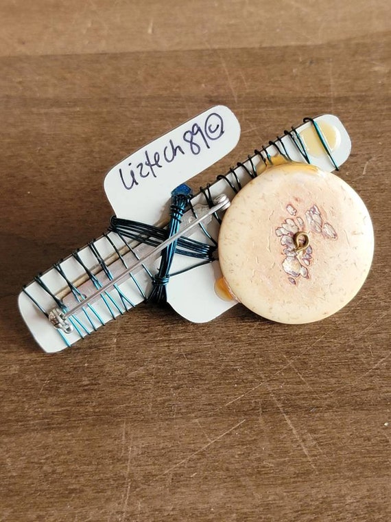 Vintage Liztech Liz Tech Cactus Mixed Media Brooch Pi… - Gem