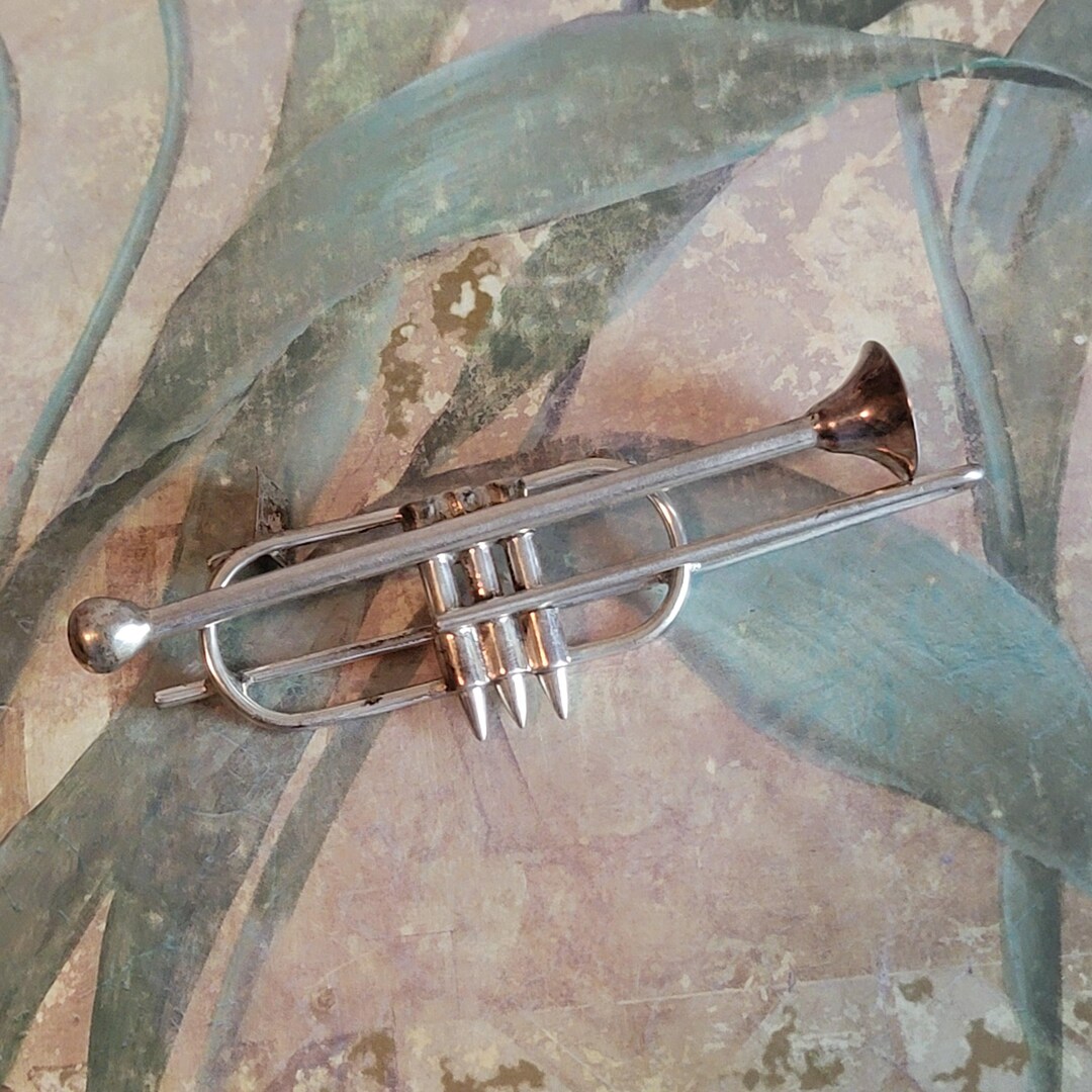 Vintage Sterling Silver Trumpet Brooch or Pin 925 Instrument Made in ...
