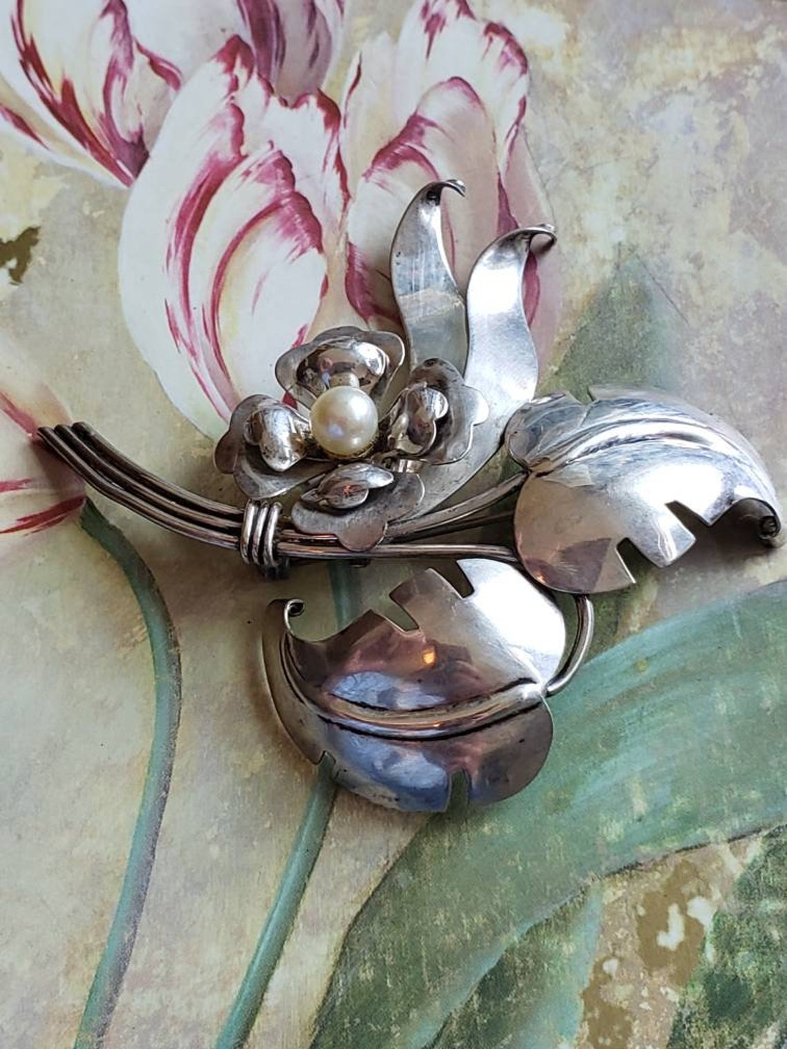 Vintage Harry Iskin Sterling Silver Floral Pearl Pin or Brooch - Etsy
