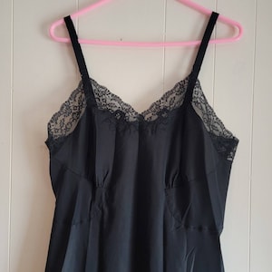 Vintage Black Silk Full Slip With Floral Lace and Embroidery Plus Size ...