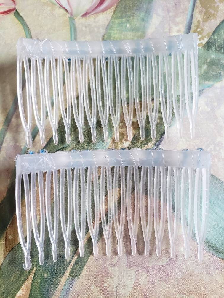 Vintage Hair Combs: Blue Glass Beads & Faux Pearls, Bridal Hair Piece ...