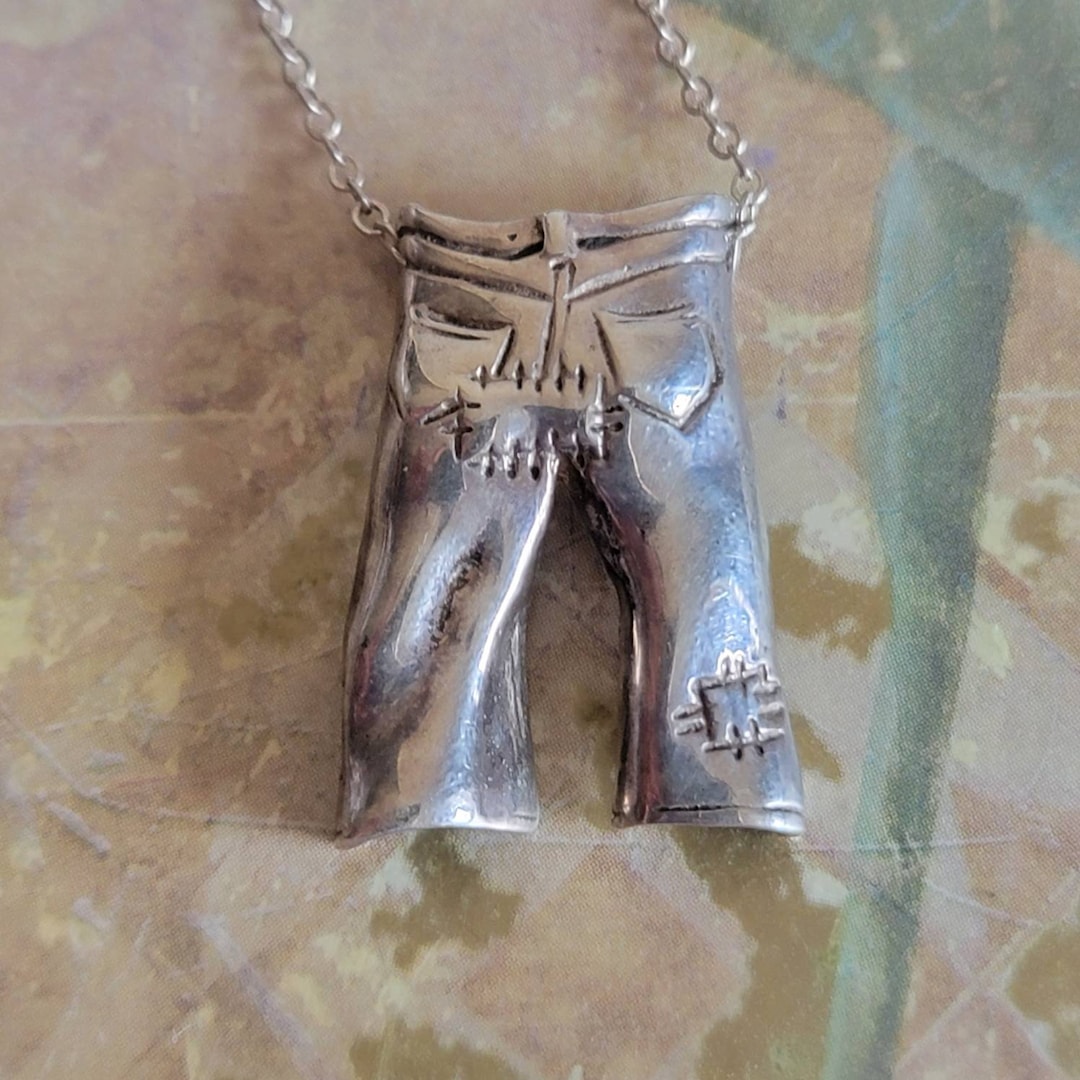 Vintage J&C Ferrara Co. Inc. Sterling Silver Patched Jeans Pendant With ...