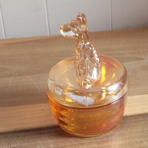 Vintage Jeanette Peach Lusterware Carnival Glass Powder Jar Trinket Box ...