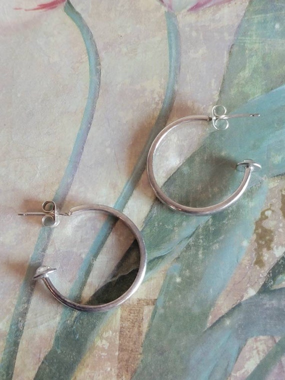Vintage Sterling Silver Open Hoop Earrings Pierced Ea… - Gem