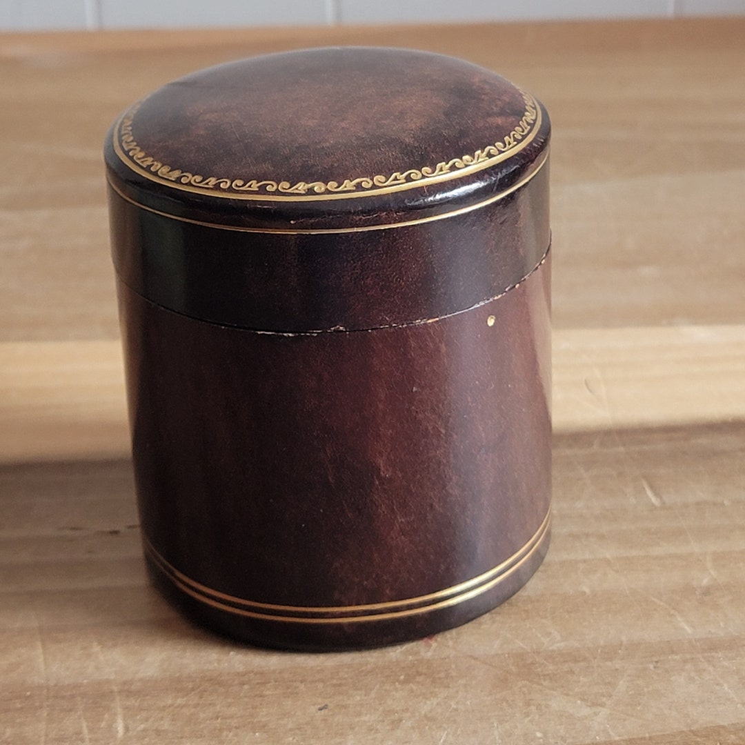 Vintage Genuine Calf Leather With Gold Trim Tobacco Container Cigarette ...